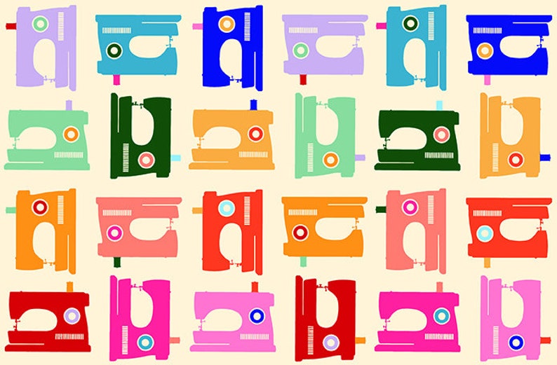 Rainbow Sewing Machines by Hoodie Crescent by the Half Yard - Etsy