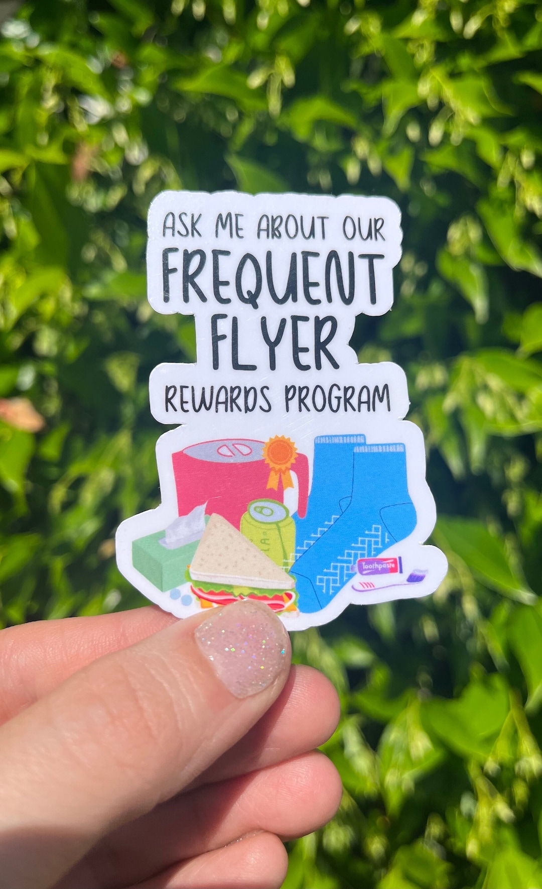 Ask Me About Our Frequent Flyer Rewards Program Sticker for Laptop ...