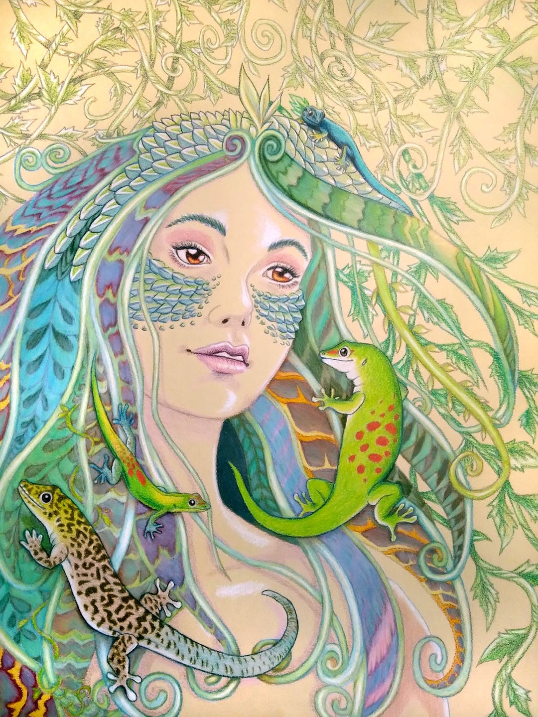 Gecko Lizard Fantasy Art Print - "phelsuma" - Etsy