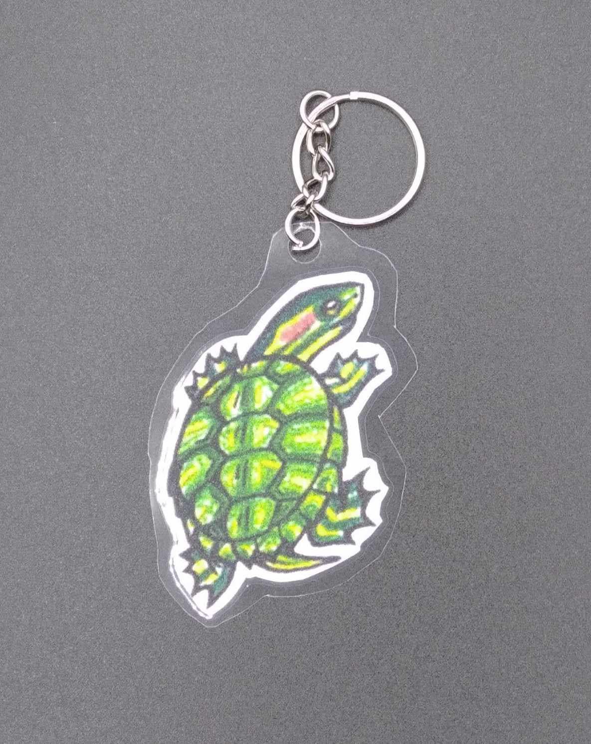 Red Eared Slider Keychain: Hand Drawn Laminated Turtle - Etsy