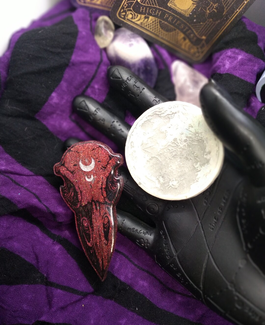 Holographic Raven Skull and Moon Magnets - Etsy