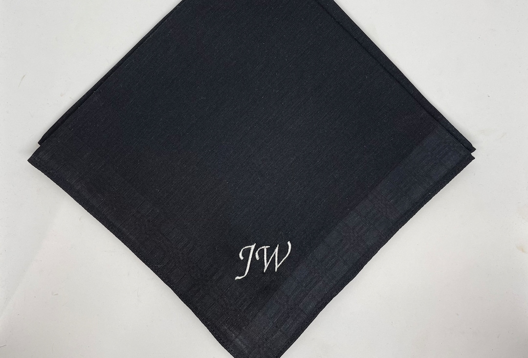 Black Cotton Handkerchief, Custom Monogram , Embroidered Hanky, Men's ...