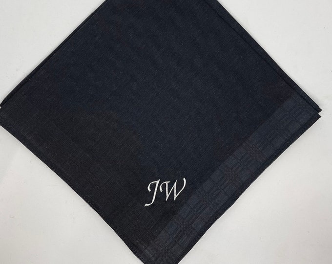 Black Cotton Handkerchief, Custom Monogram , Embroidered Hanky, Men's ...