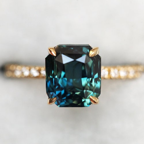 Blue Green Sapphire Engagement Ring. Peacock Blue Sapphire - Etsy