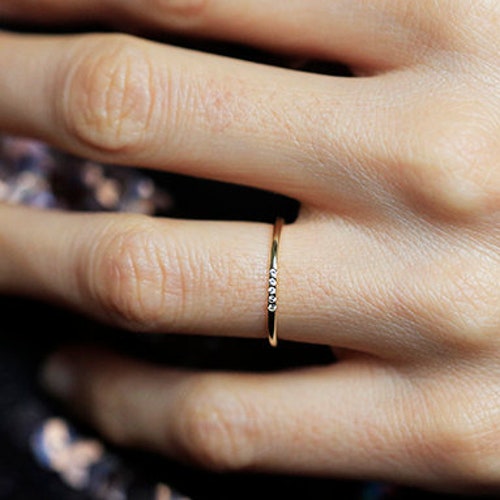Diamond Band Thin Wedding Ring Small Diamond Ring Dainty - Etsy UK