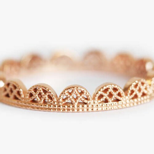 Gold Filigree Ring Rose Gold Lace Band Delicate Lace Wedding | Etsy