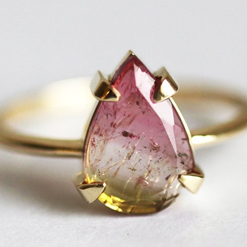 Watermelon Tourmaline Ring Unique Engagement Ring Bicolor - Etsy