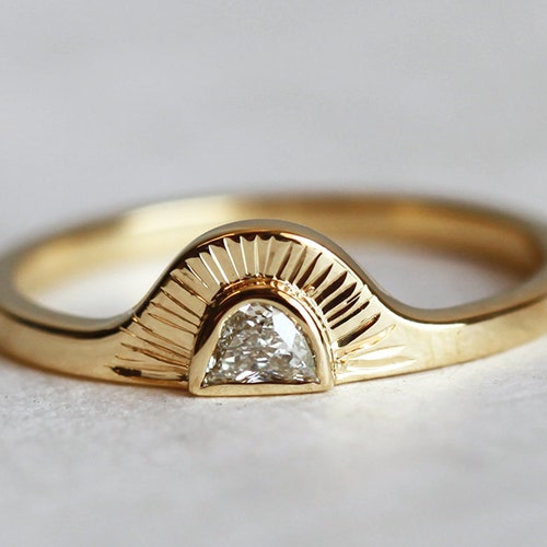 Boho Diamond Engagement Ring Set Bohemian Sunrise Ring Set - Etsy
