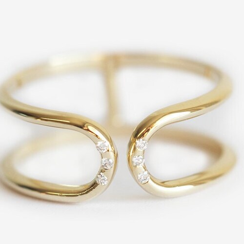 Double Diamond Band Ring Unique Open Wedding Band Split - Etsy