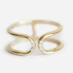 Double Diamond Band Ring Unique Open Wedding Band Split - Etsy