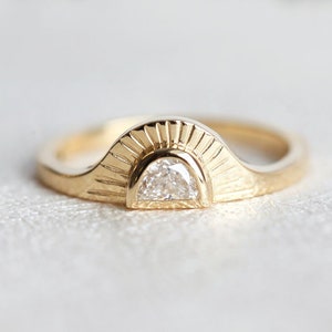 Bohemian Engagement Ring, Boho Half Moon Ring, Diamond Sunrise Ring ...