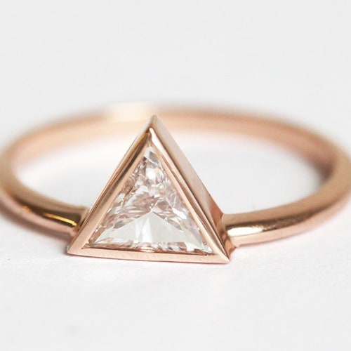 Triangle Diamond Ring Triangle Engagement Ring in Rose Gold | Etsy
