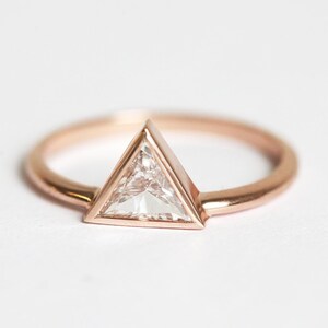 Triangle Diamond Ring, Triangle Engagement Ring in Rose Gold - Etsy