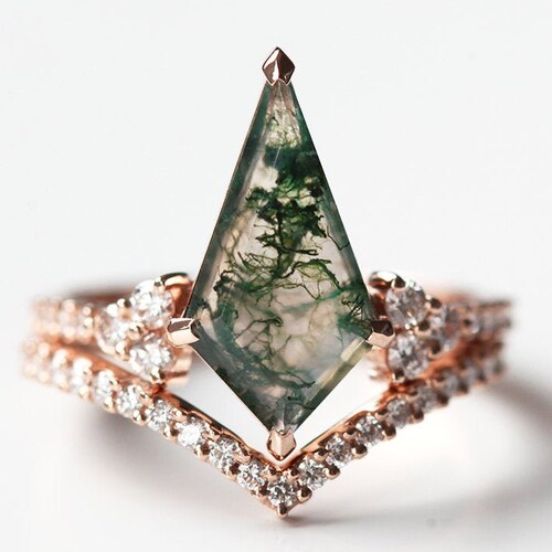 Moss Agate & Diamond Engagement Ring Unique Mossy Ring - Etsy