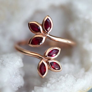 Floral Ruby Wrap Ring, Ruby Leaf Open Band, Natural Marquise Red Ruby ...