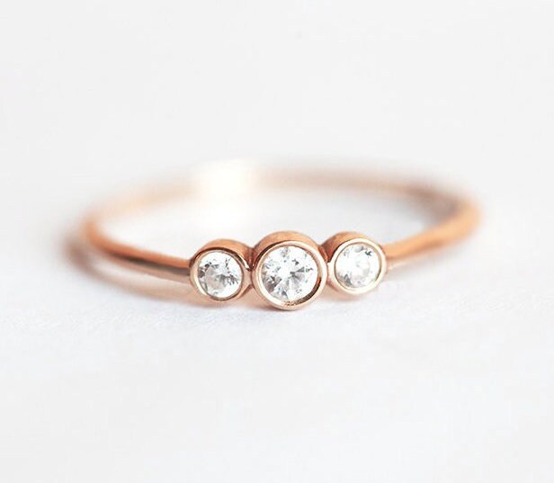 Three Diamond Ring Simple Diamond Engagement Ring Three | Etsy