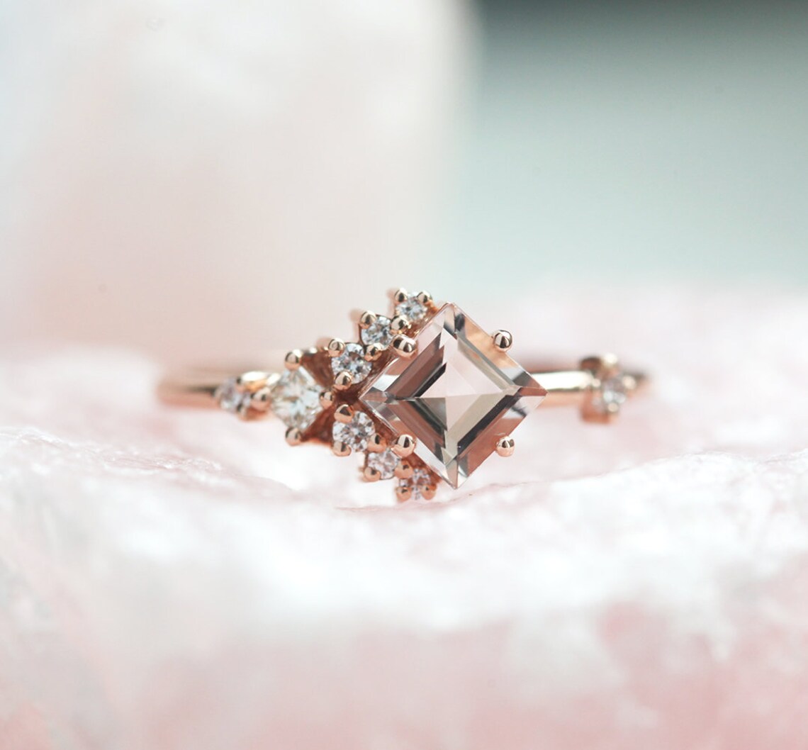 Cluster Engagement Ring Morganite & Diamond Ring - Etsy