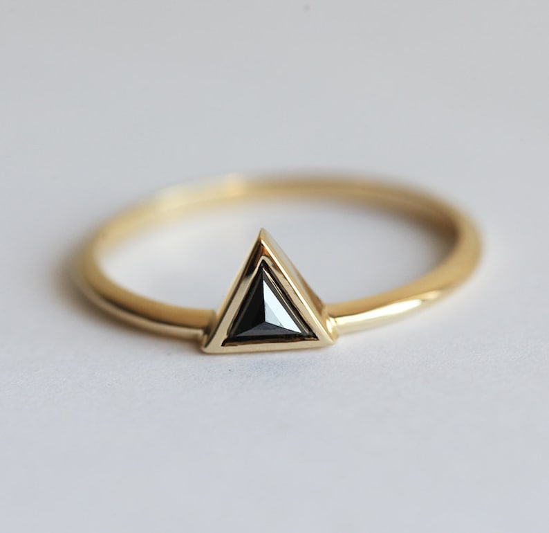 Black Diamond Ring Set Black Triangle Diamond Engagement Set - Etsy