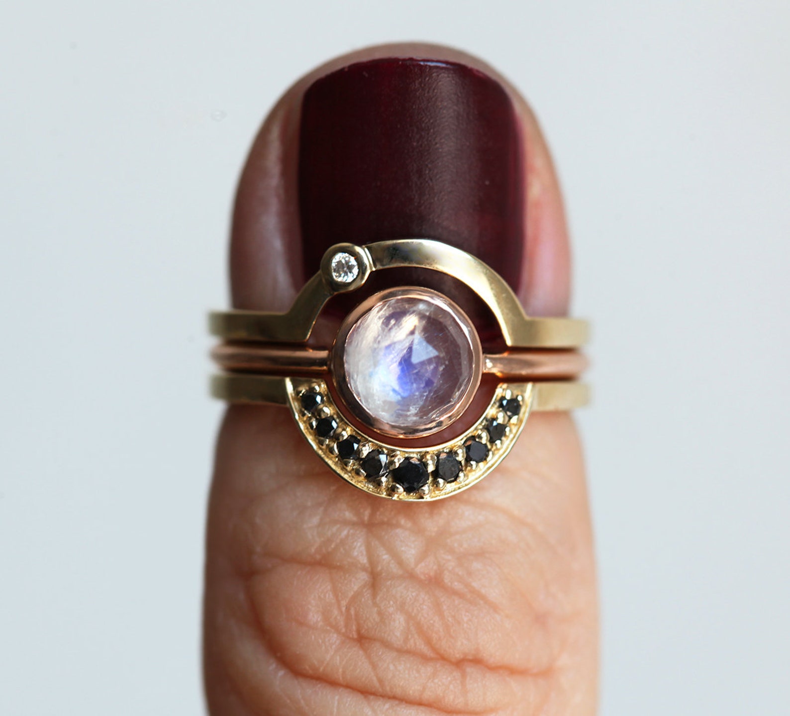 Bohemian Moonstone Ring Set Moon Ring Set Eclipse Set With - Etsy UK
