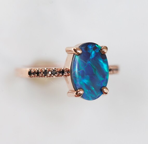 Lightning Black Opal Ring