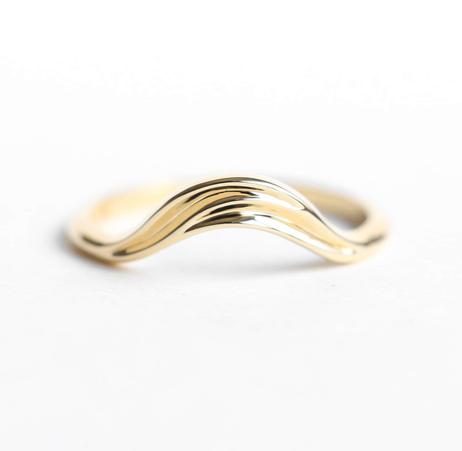 Gold Wave Ring, Simple Curved Gold Matching Band - Etsy