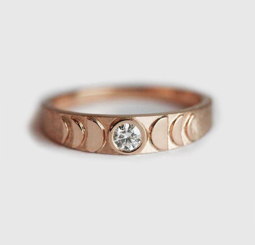 Moon Phase Ring, Full Moon Diamond Ring, Crescent Band, 14k or 18k ...
