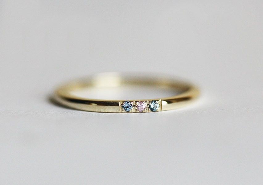 Blue and Pink Diamond Band Delicate Pink Diamond Wedding Ring - Etsy