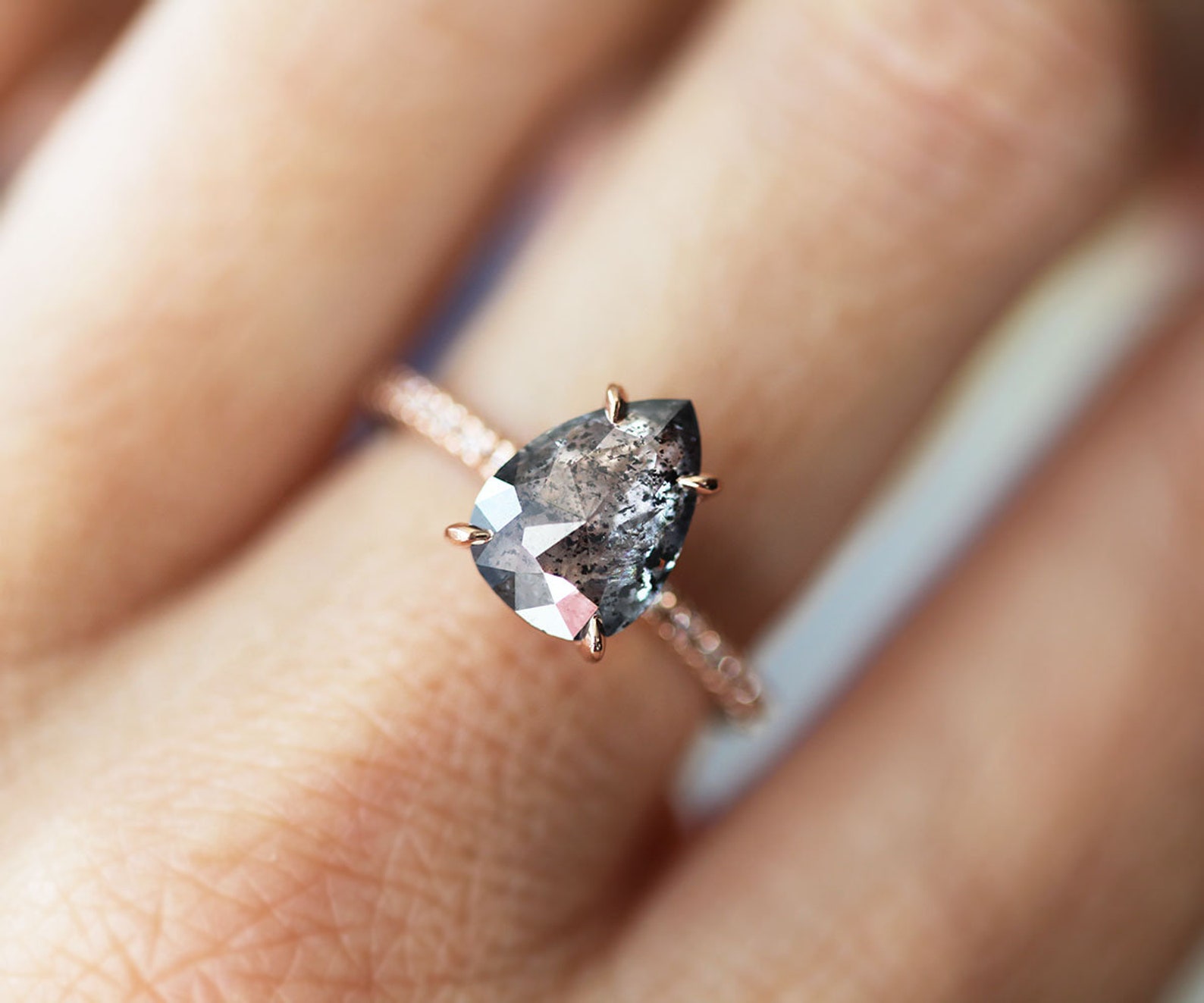 Salt and Pepper Diamond Ring Rose Cut Pear Diamond Ring - Etsy