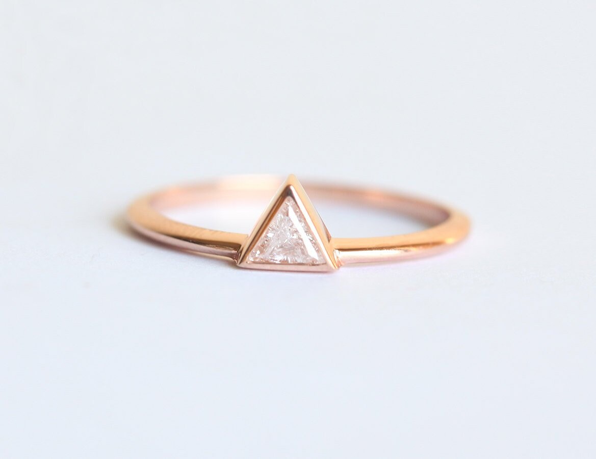 Dainty Diamond Ring Set With Triangle Diamond Solitaire and - Etsy