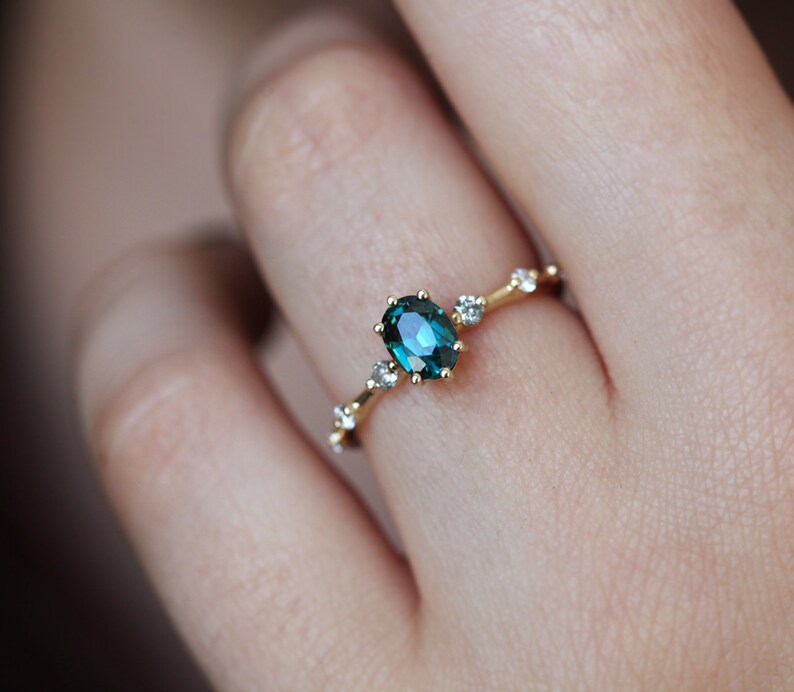 Teal Sapphire Ring Peacock Engagement Ring Ceylon Sapphire | Etsy