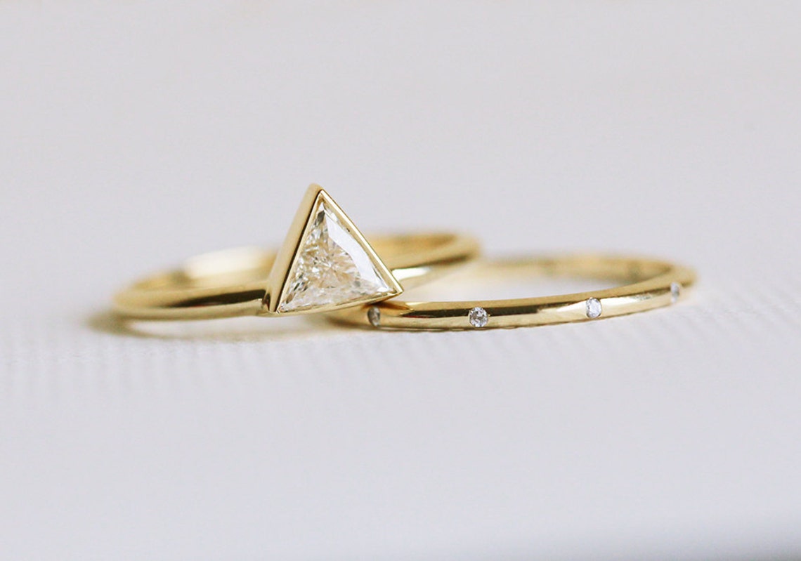 Modern Triangle Diamond Ring Set Triangle Diamond Set With - Etsy