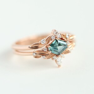 Leaf Chevron Diamond Wedding Band, Nature Ring Nesting Wedding Band ...