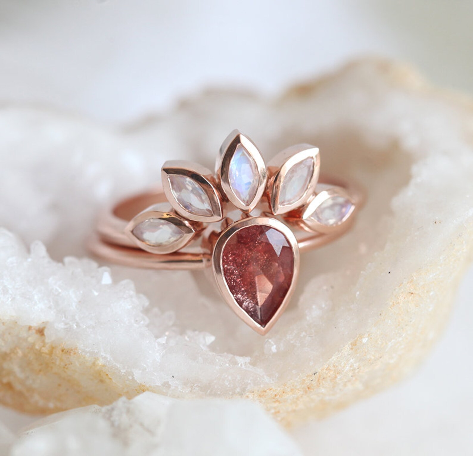 Sunstone Ring Set Oregon Sunstone Engagement Ring Moonstone | Etsy Canada