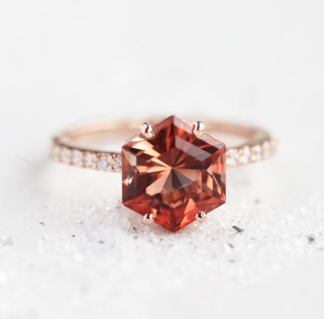 Hexagon Sunstone Ring, Unique Oregon Sunstone Engagement Ring ...