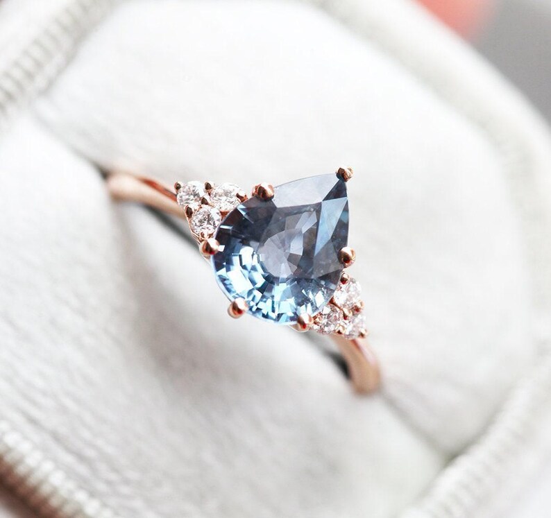 Pear Blue Sapphire Ring, Medium Blue Sapphire Engagement Ring, Sapphire ...
