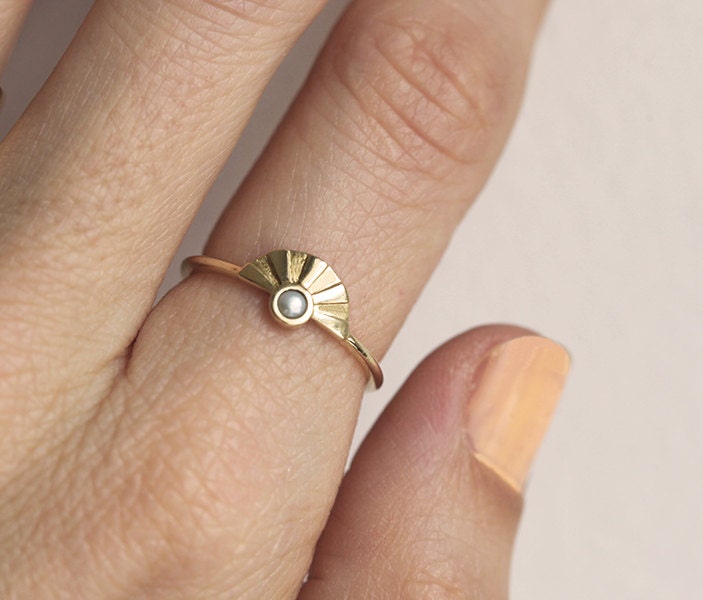 White Pearl Ring Sun Ring Engagement Ring Freshwater Pearl | Etsy