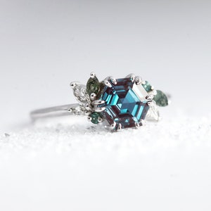 Hexagon Alexandrite Cluster Ring, Hexagon Moss Agate Cluster Ring ...