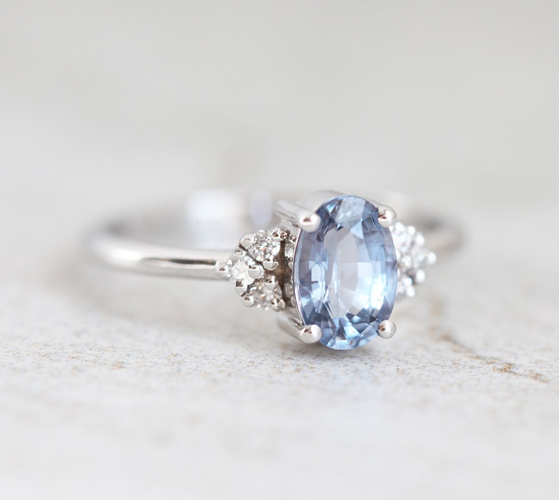 Blue Spinel Ring Set Light Puplish Blue Spinel Diamond Ring | Etsy