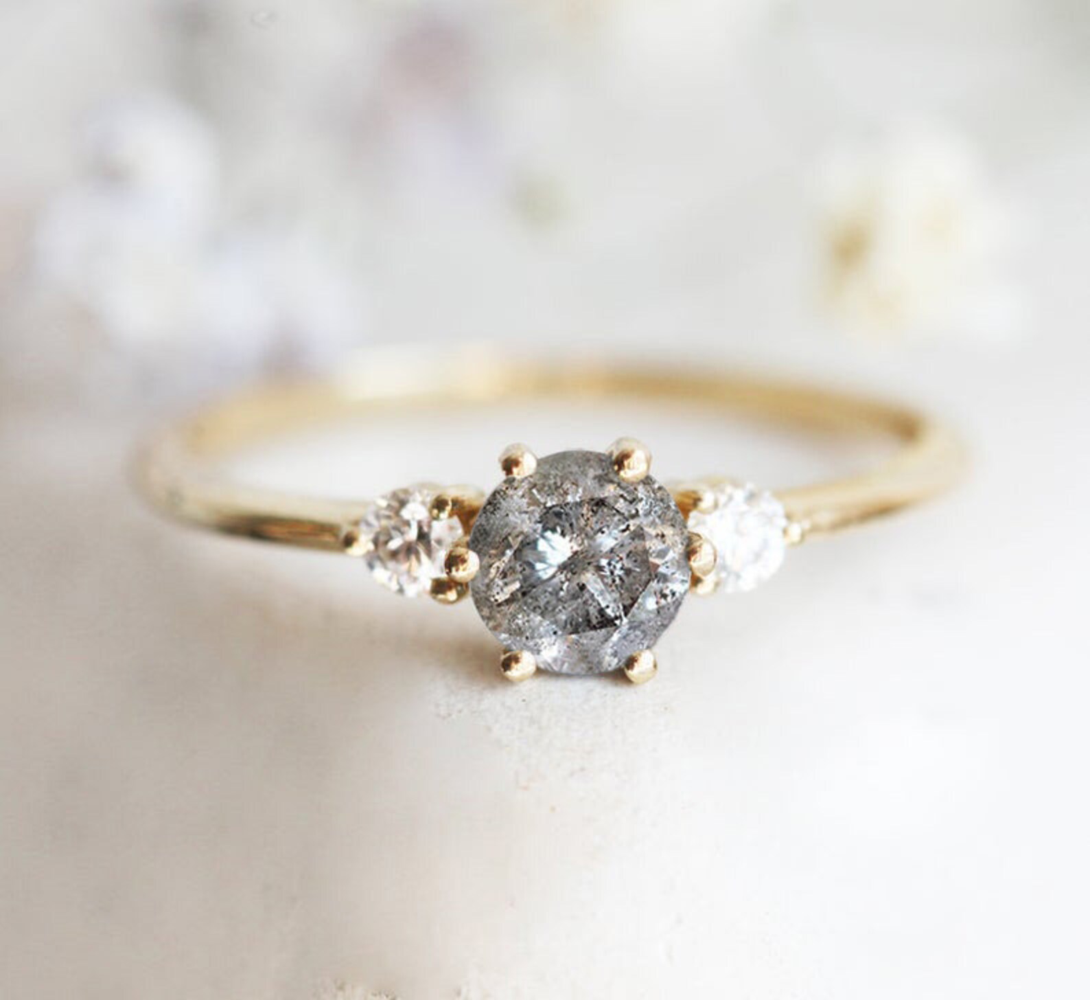 Salt Pepper Diamond Ring Grey Engagement Ring Galaxy Diamond - Etsy