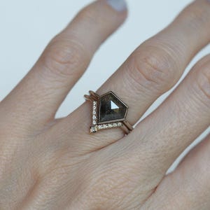 Shield Diamond Ring Set, Salt Pepper Diamond Ring Set With Shield ...