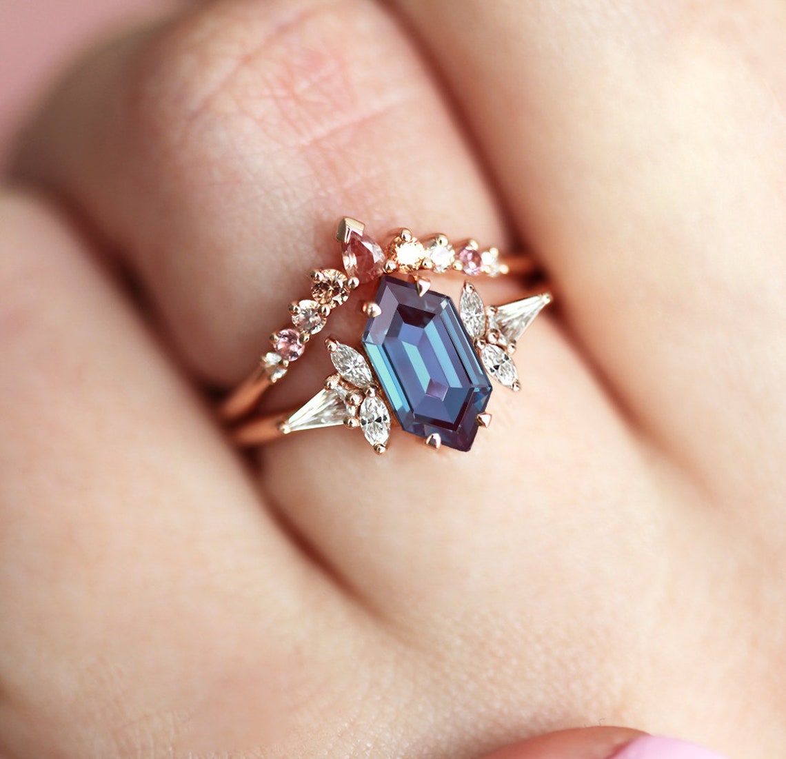 Lab Alexandrite & Diamond Engagement Ring Unique Lab - Etsy