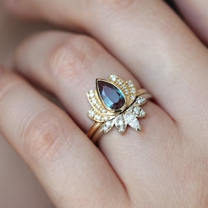 Moonstone Engagement Ring Set, Lotus Moonstone Ring With Diamond ...