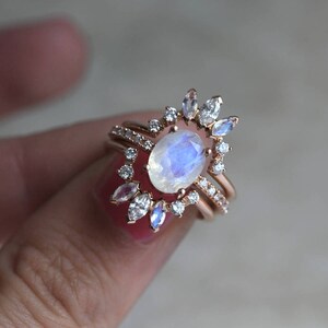 Ice Moonstone Wedding Ring Set, Moonstone Diamond Ring Set, Fairytale ...