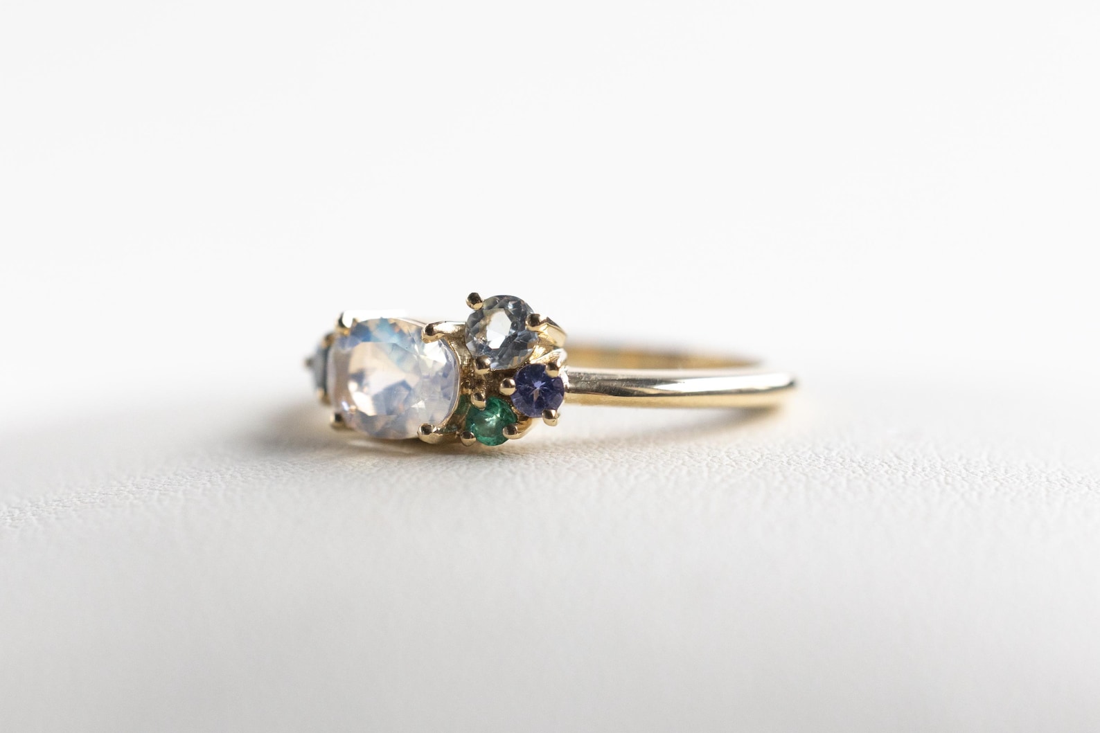 Oval Moonstone Cluster Ring, Sapphire Engagement Ring in 14k or 18k ...
