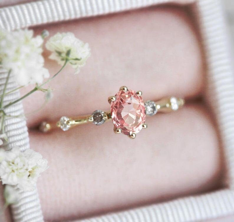 Oval Peach Sapphire Ring Pastel Sapphire Engagement Ring - Etsy