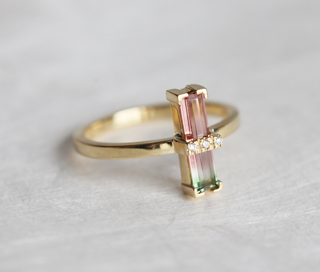 Watermelon Tourmaline Ring Unique Engagement Ring Bicolor - Etsy Canada