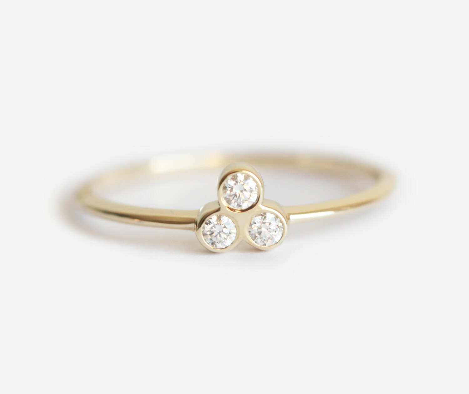 Trio Diamond Ring Simple Gold Diamond Ring Delicate Three - Etsy Israel