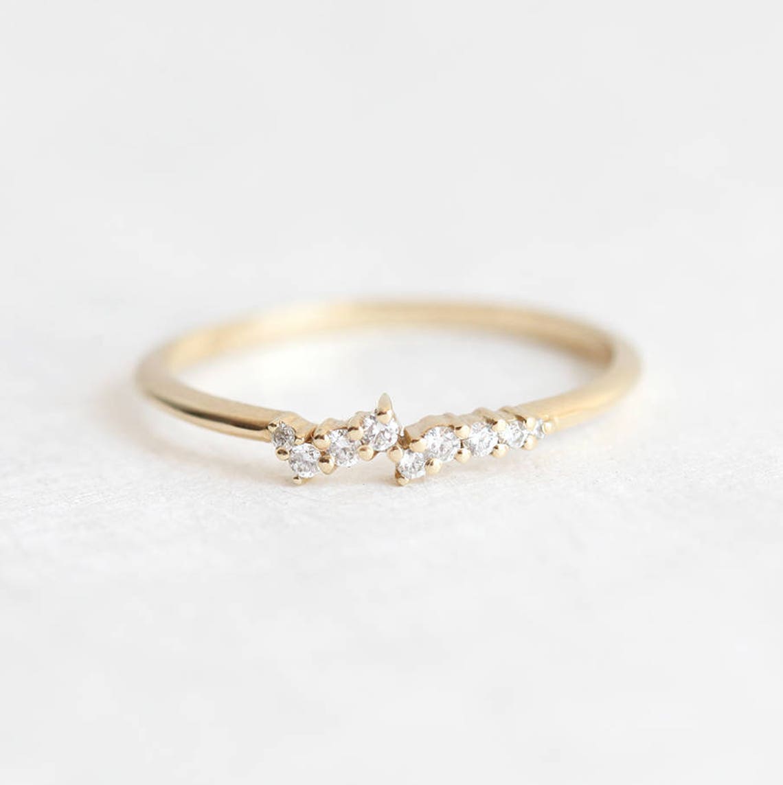 Clustered Diamond Ring Delicate Diamond Ring Assymetrical - Etsy