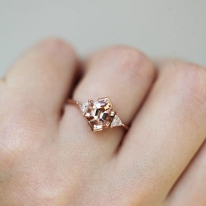 Hexagon Morganite Ring With Accent Triangle Diamonds - Etsy