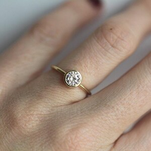 Round Diamond Ring, Round Cut Diamond Ring in Bezel Setting, Simple ...